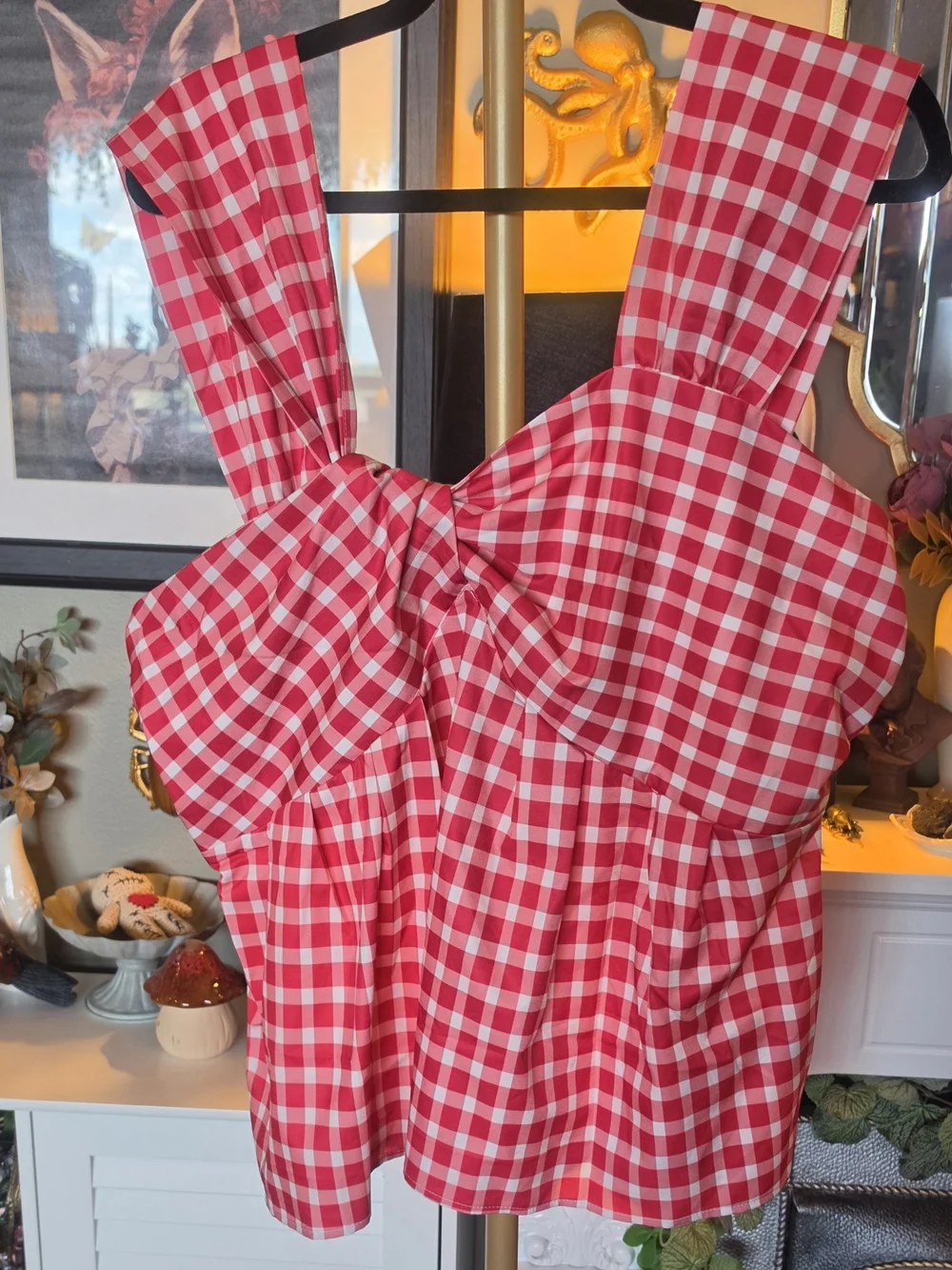 SHEIN | Tops | Shein Red And White Gingham Twistfront Top | Poshmark